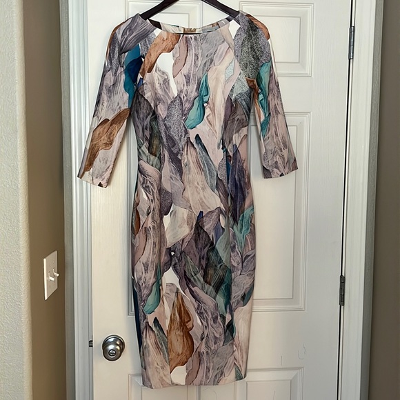 H&M | Dresses | Hm 34 Sleeve Watercolor Print Bodycon Midi Dress | Poshmark